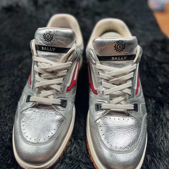 Bally | Shoes | Bally Metallic Silver Sneakers With Red Detail | Poshmark